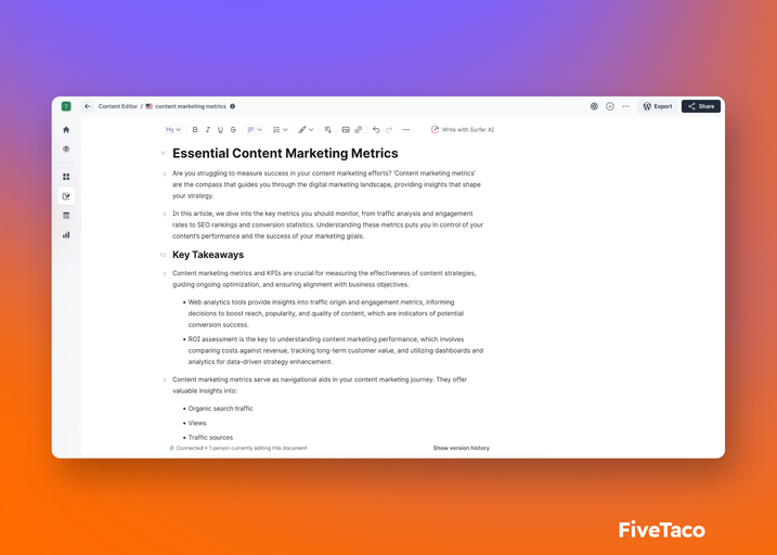 Surfer SEO Content Editor | FiveTaco