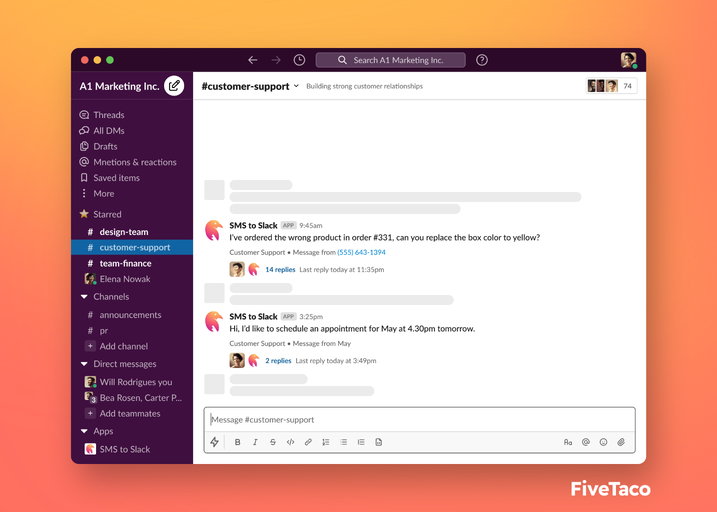 SMS to Slack | FiveTaco